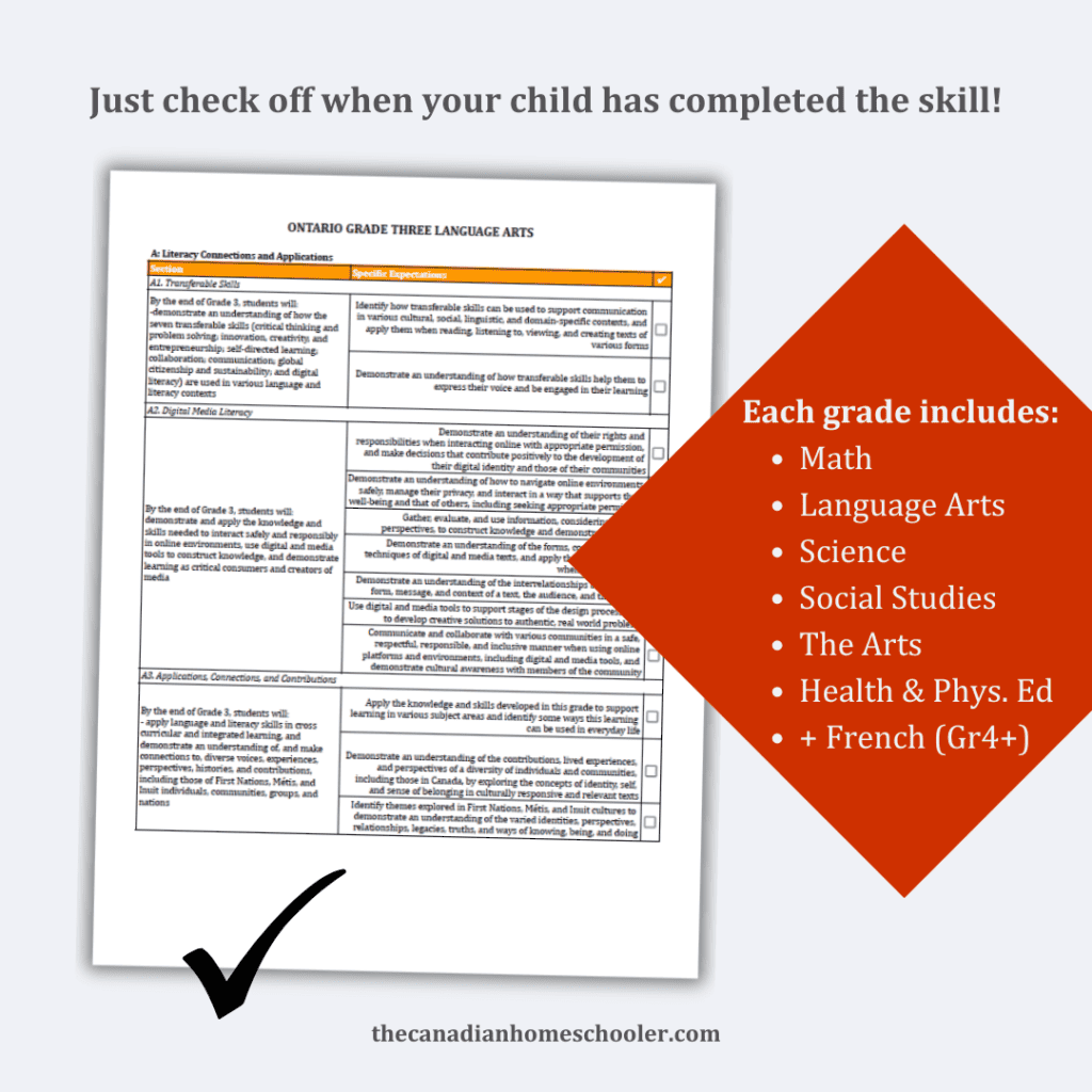 Ontario Checklist - Grade 3 - The Canadian Homeschooler Resources Shop