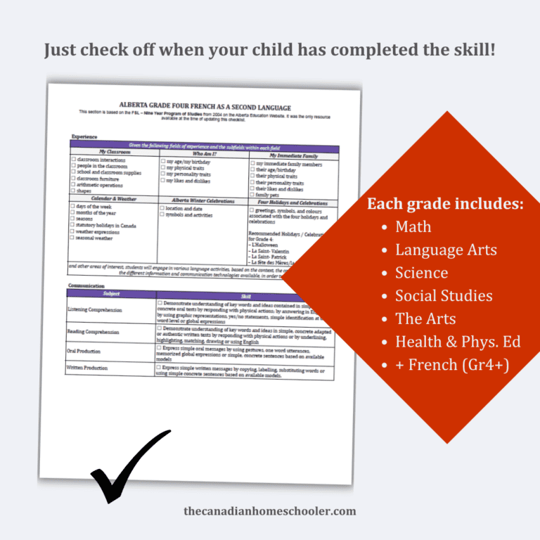 Alberta Checklist - Grade 4 - The Canadian Homeschooler Resources Shop