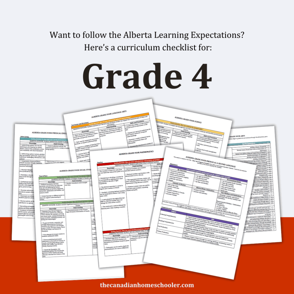 Alberta Checklist - Grade 4 - The Canadian Homeschooler Resources Shop