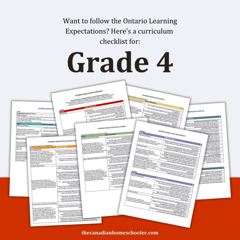 Ontario Checklist - Grade 4 - The Canadian Homeschooler Resources Shop