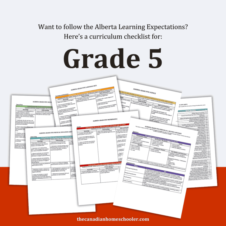 Alberta Checklist - Grade 5 - The Canadian Homeschooler Resources Shop
