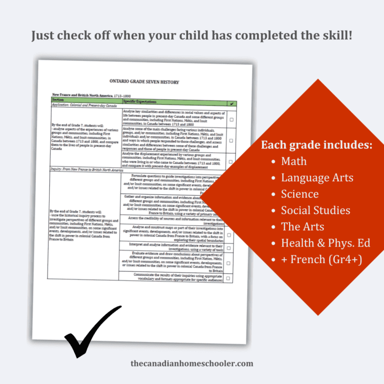 Ontario Checklist - Grade 7 - The Canadian Homeschooler Resources Shop