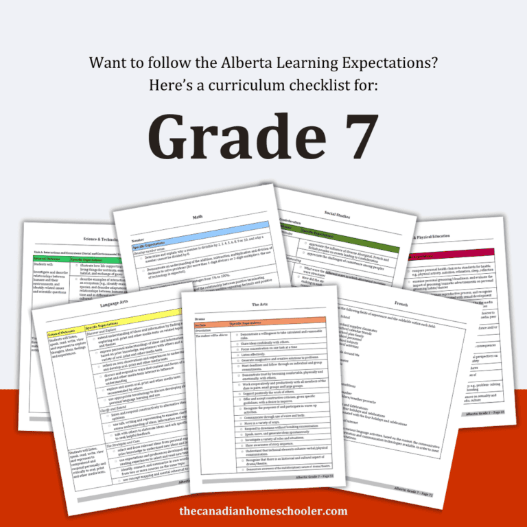 Alberta Checklist - Grade 7 - The Canadian Homeschooler Resources Shop